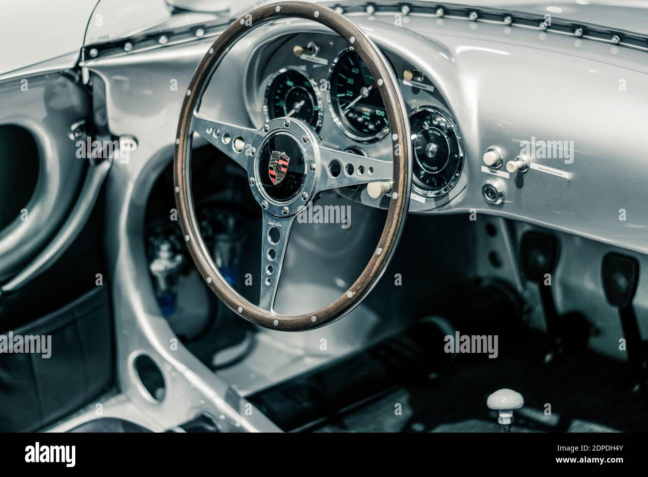 STUTTGART, Germany 6 March 2020: The Porsche 550 Spyder 1956. Mid ...