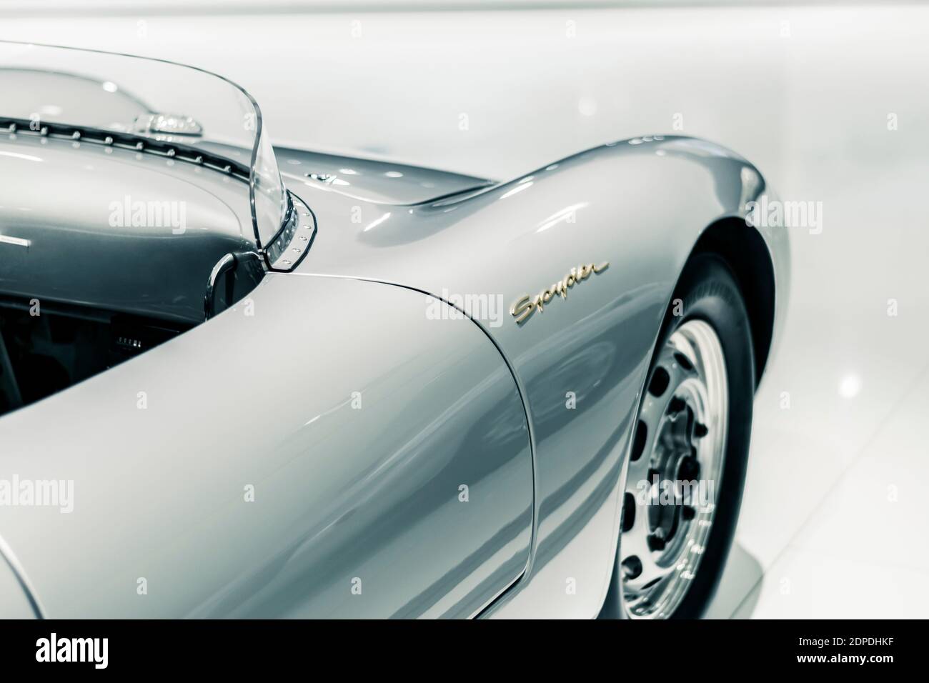 STUTTGART, Germany 6 March 2020: The Porsche 550 Spyder 1956. Mid ...