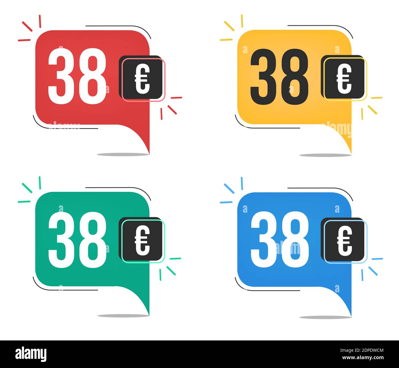 38 euro price. Yellow, red, blue and green currency tags with speech ...