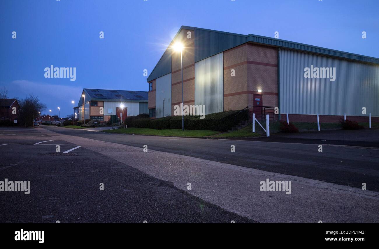 Budbrooke Industrial Estate at dusk, Warwick, Warwickshire, England, UK ...
