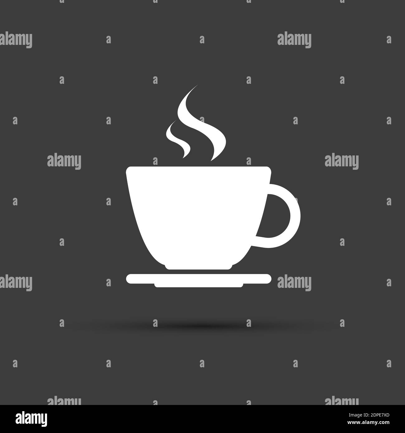 Simple modern white cup of coffee vector icon on grey background ...