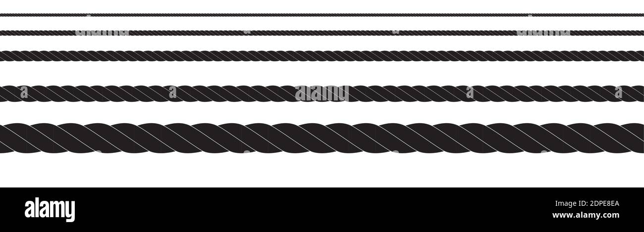Black and white rope isolated on white. Seamless compilation. Brush ...