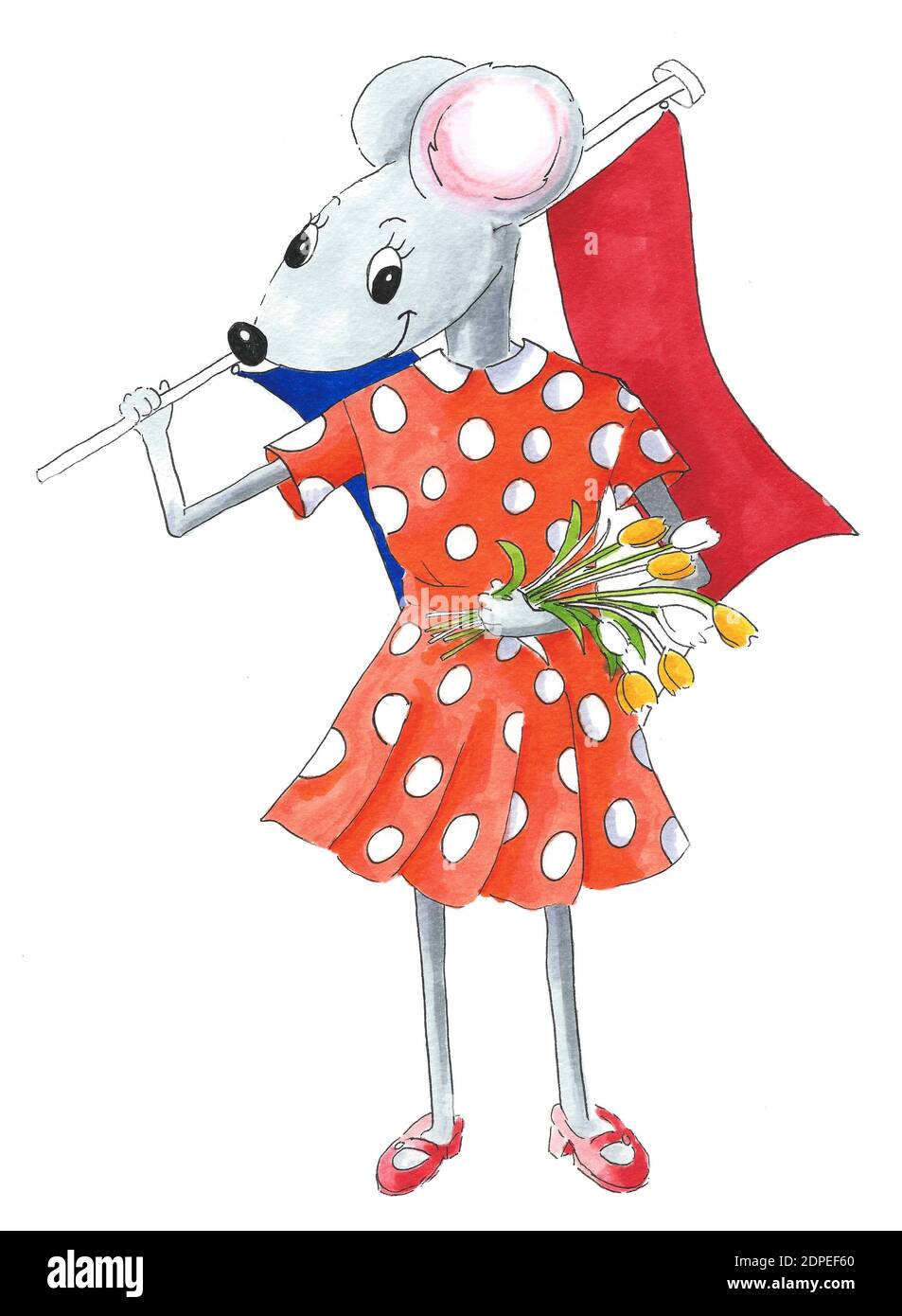 Typical Dutch mouse with tulips and flag isolated over white background ...
