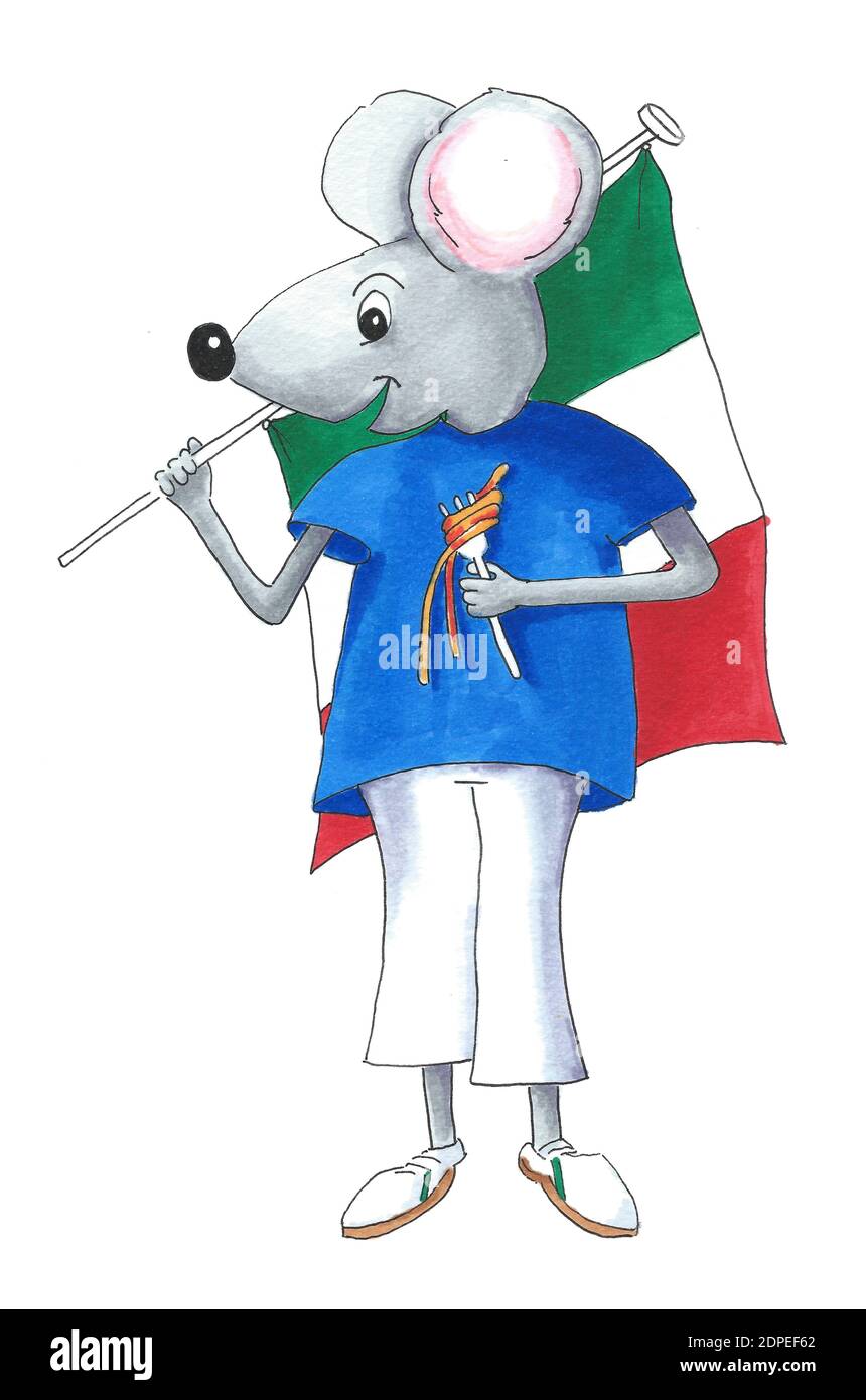 Typical Italian mouse with Spaghetti and flag isolated over white ...