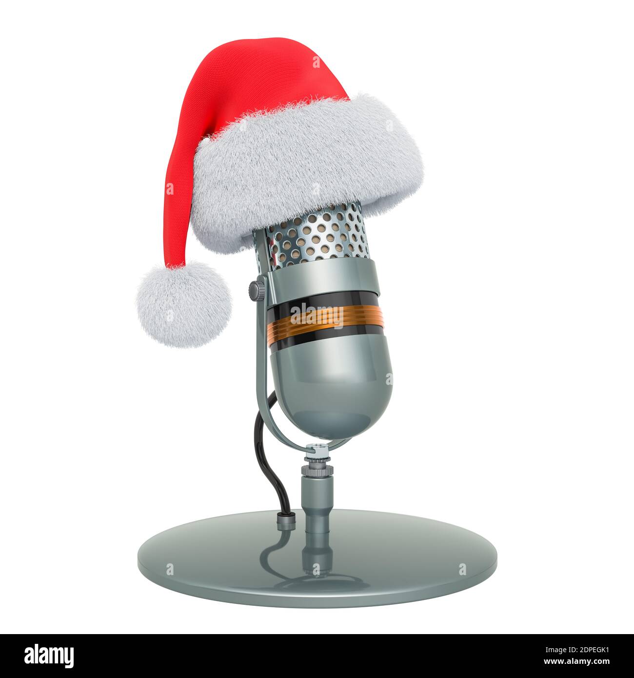 Microphone with Santa Claus red Christmas hat. 3D rendering isolated on ...
