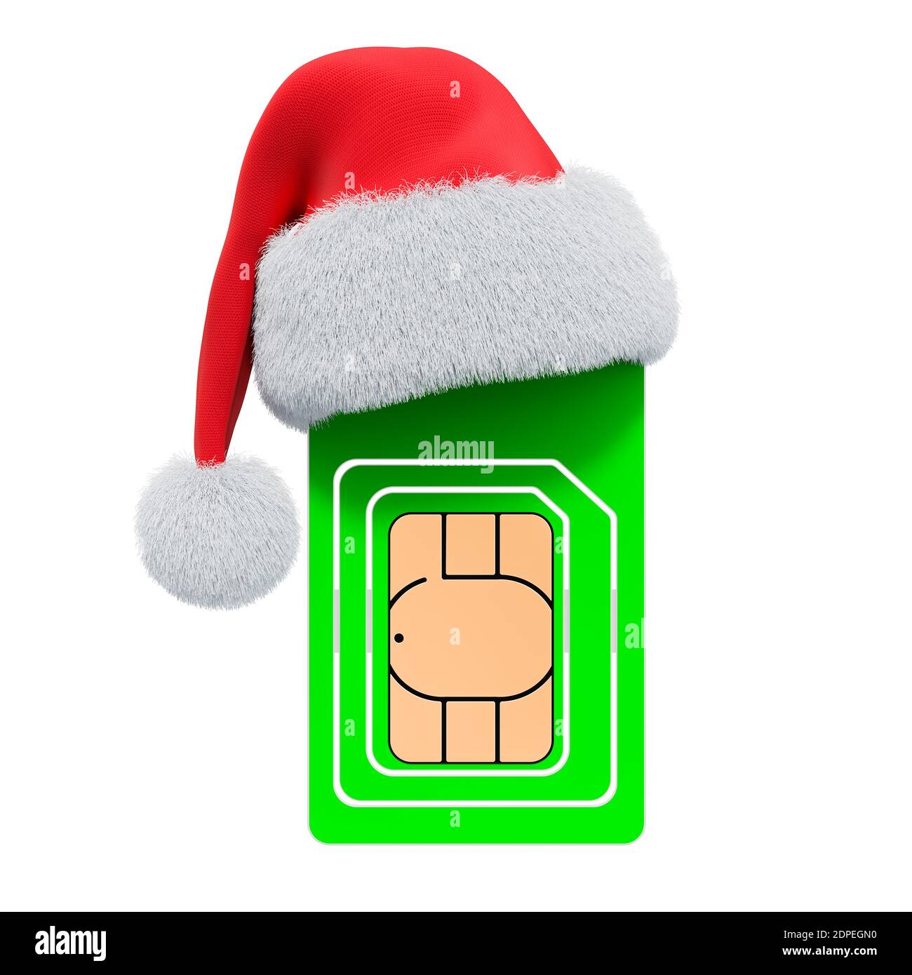 SIM card with Santa Claus Christmas hat. 3D rendering isolated on white ...