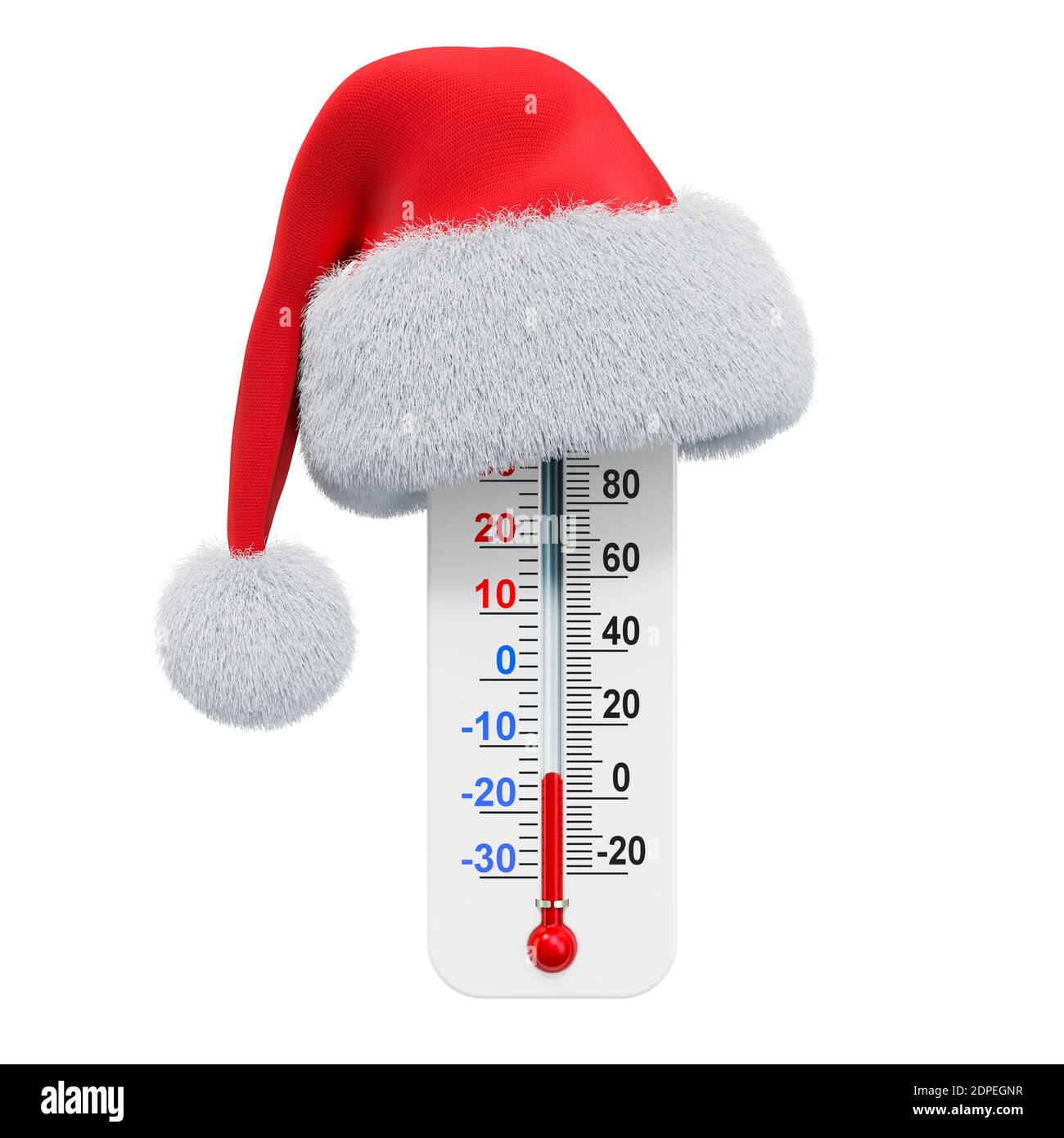 Thermometer with Santa Claus Christmas hat, winter season concept. 3D ...