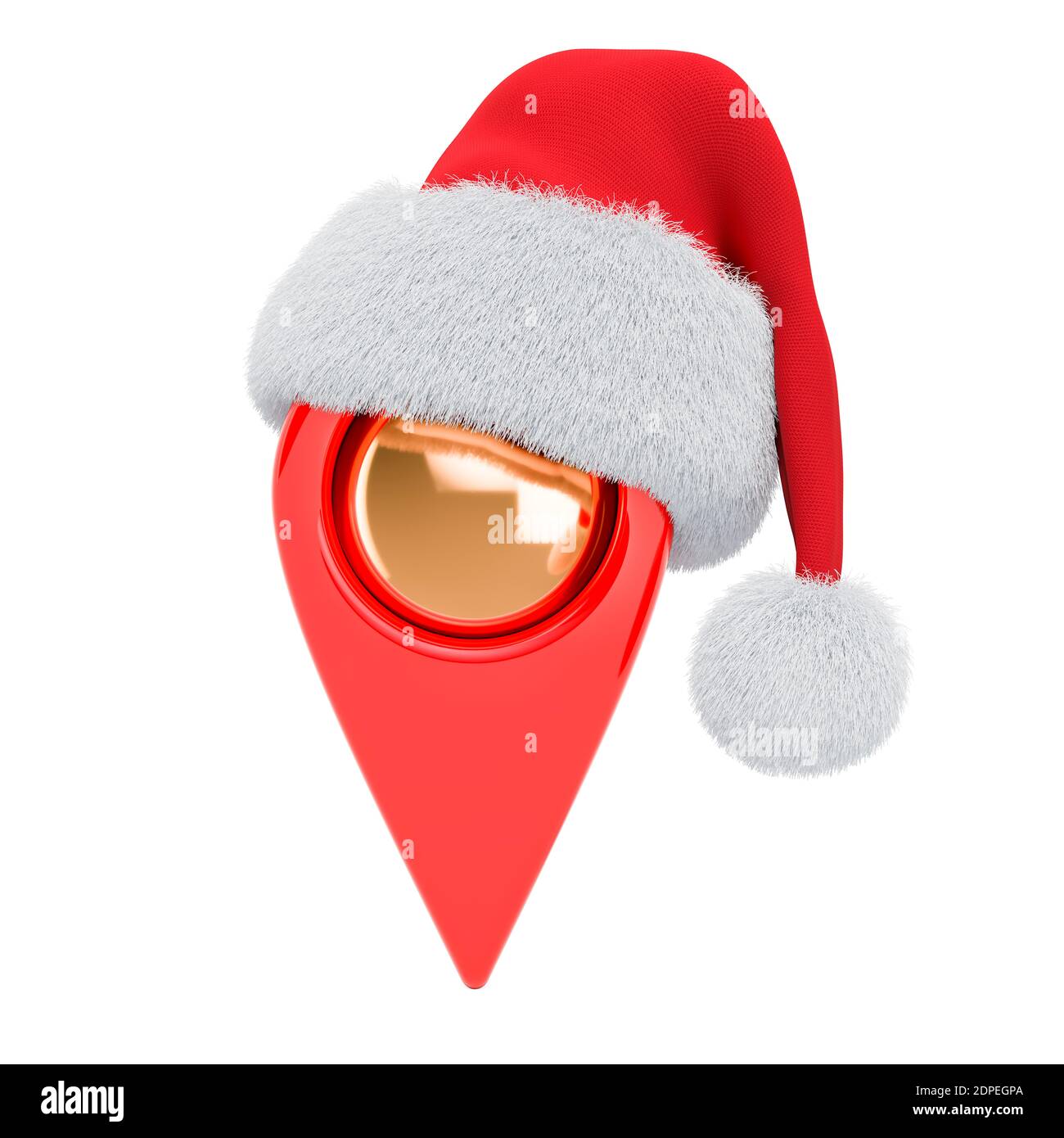 Map pointer with Santa Claus Christmas hat. 3D rendering isolated on ...