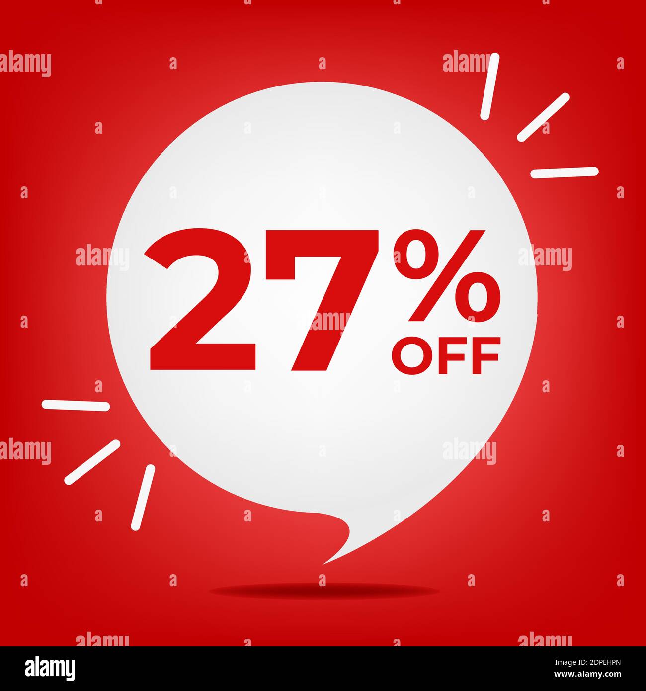 27 percent off. Banner with twenty-seven percent discount. White bubble ...