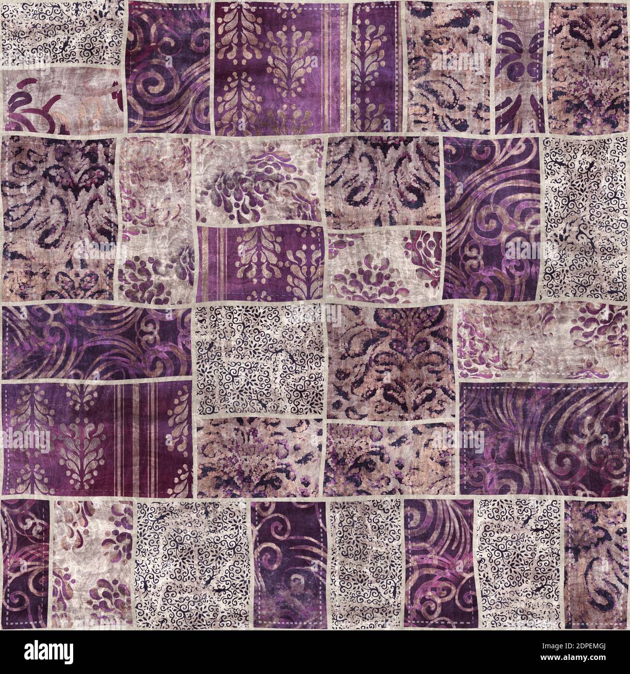 Seamless patchwork collage mix quilt pattern print Stock Photo - Alamy
