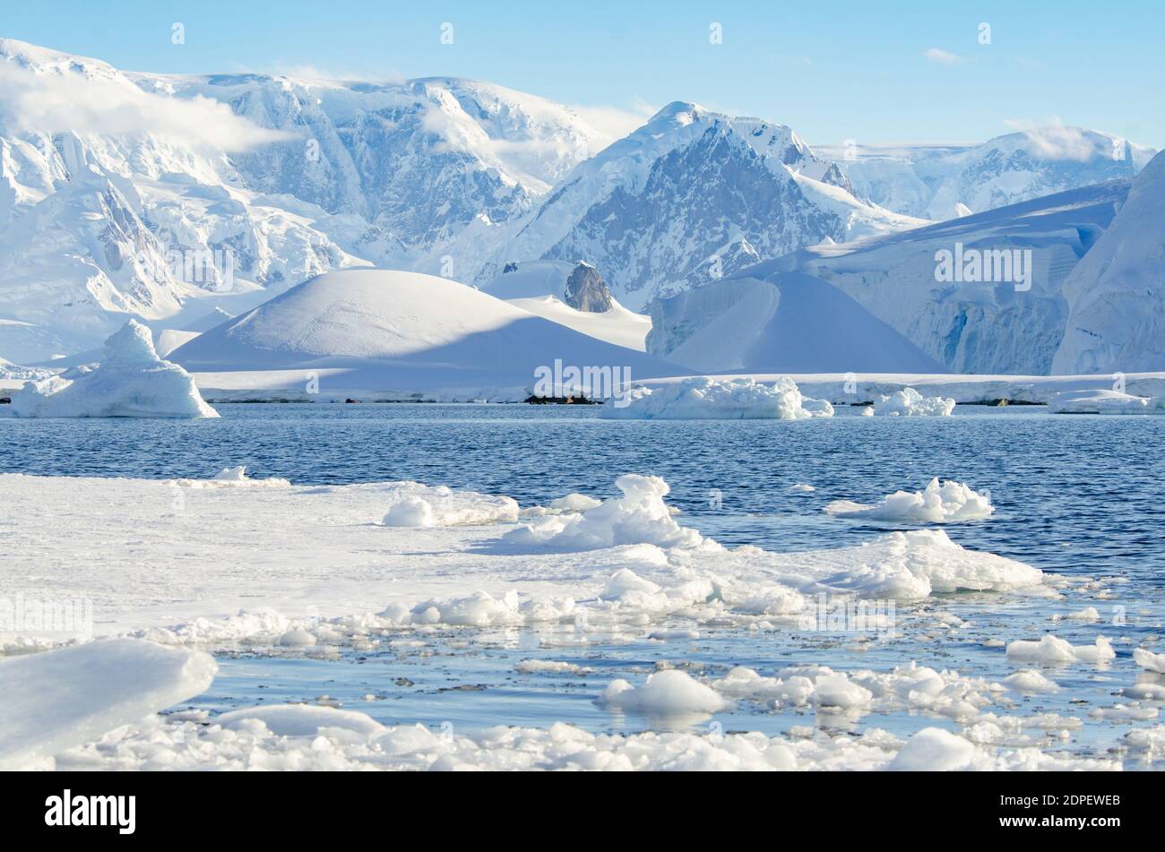 Glacial deep blue water of Antarctica can be seen on the point of the ...