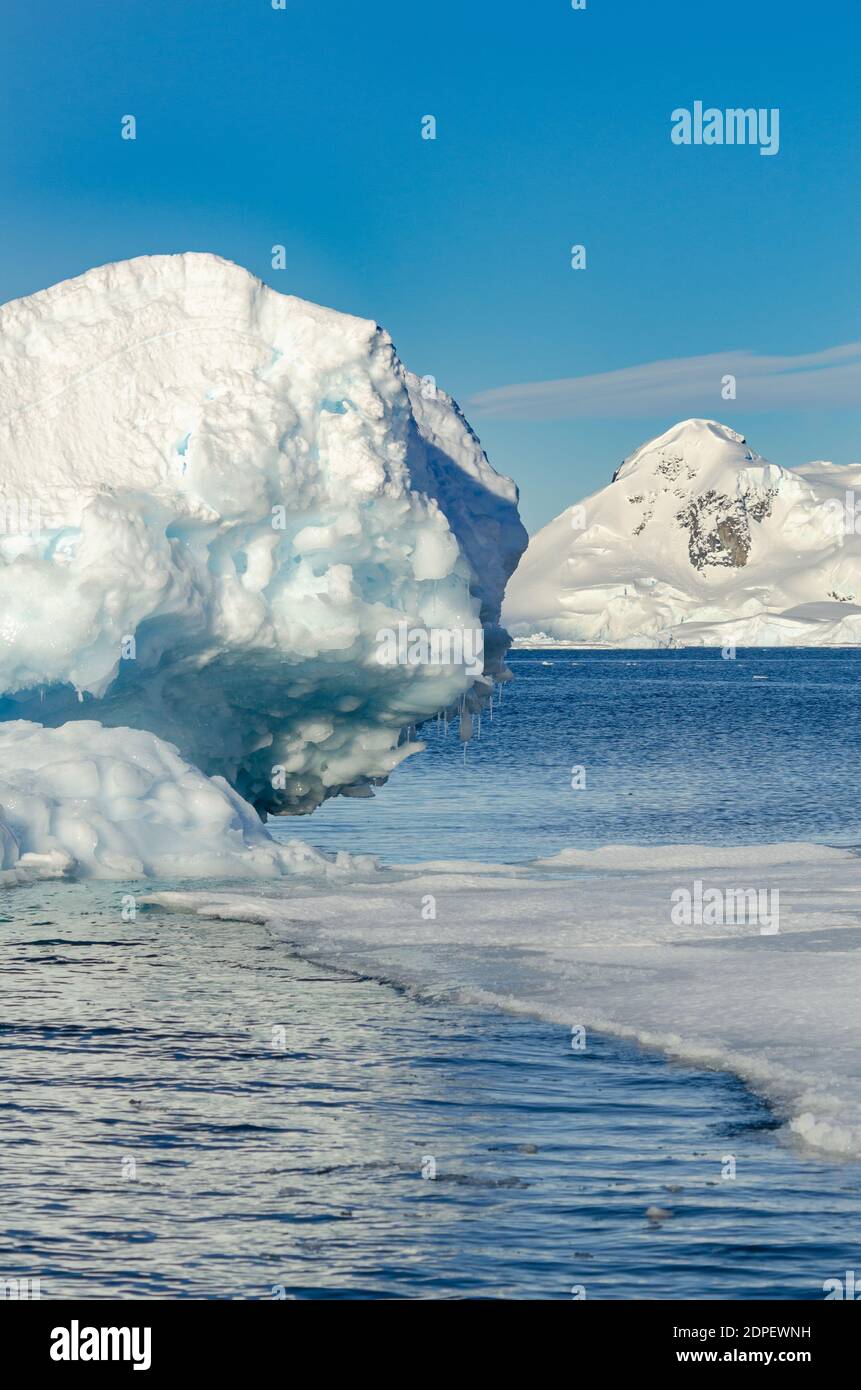 Glacial deep blue water of Antarctica can be seen on the point of the ...