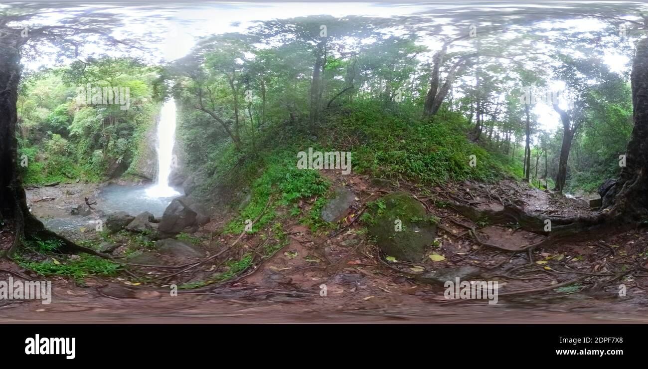 Waterfall in green rainforest 360VR. Tropical Kabigan Falls in mountain ...