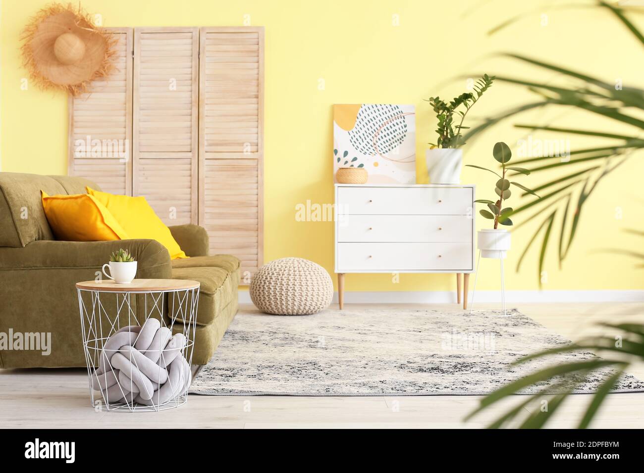 Interior of modern living room with chest of drawers and sofa Stock ...