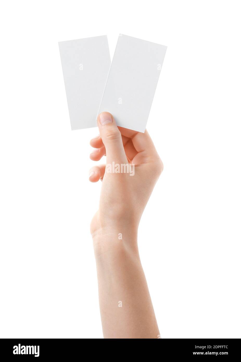 Hand with blank paper cards on white background Stock Photo - Alamy