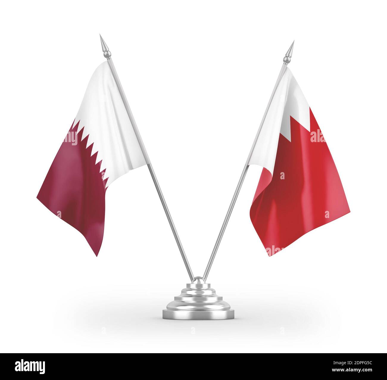 Bahrain and Qatar table flags isolated on white 3D rendering Stock ...