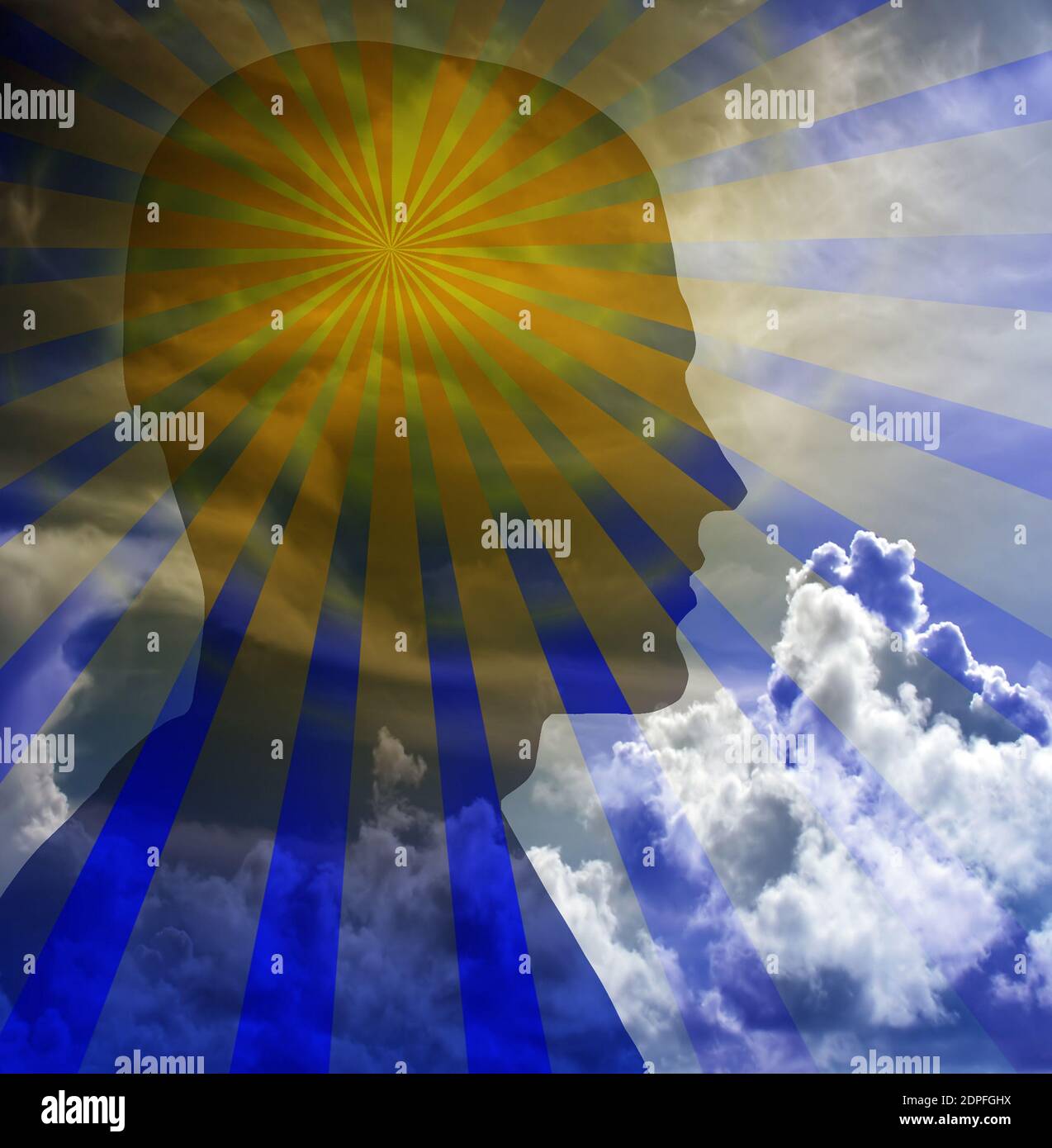 Rays of light and man head Stock Photo - Alamy