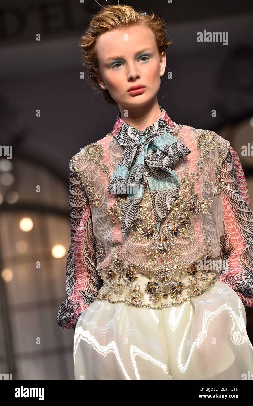 A model displays a creation by designer Bertrand Guyon for Schiaparelli ...