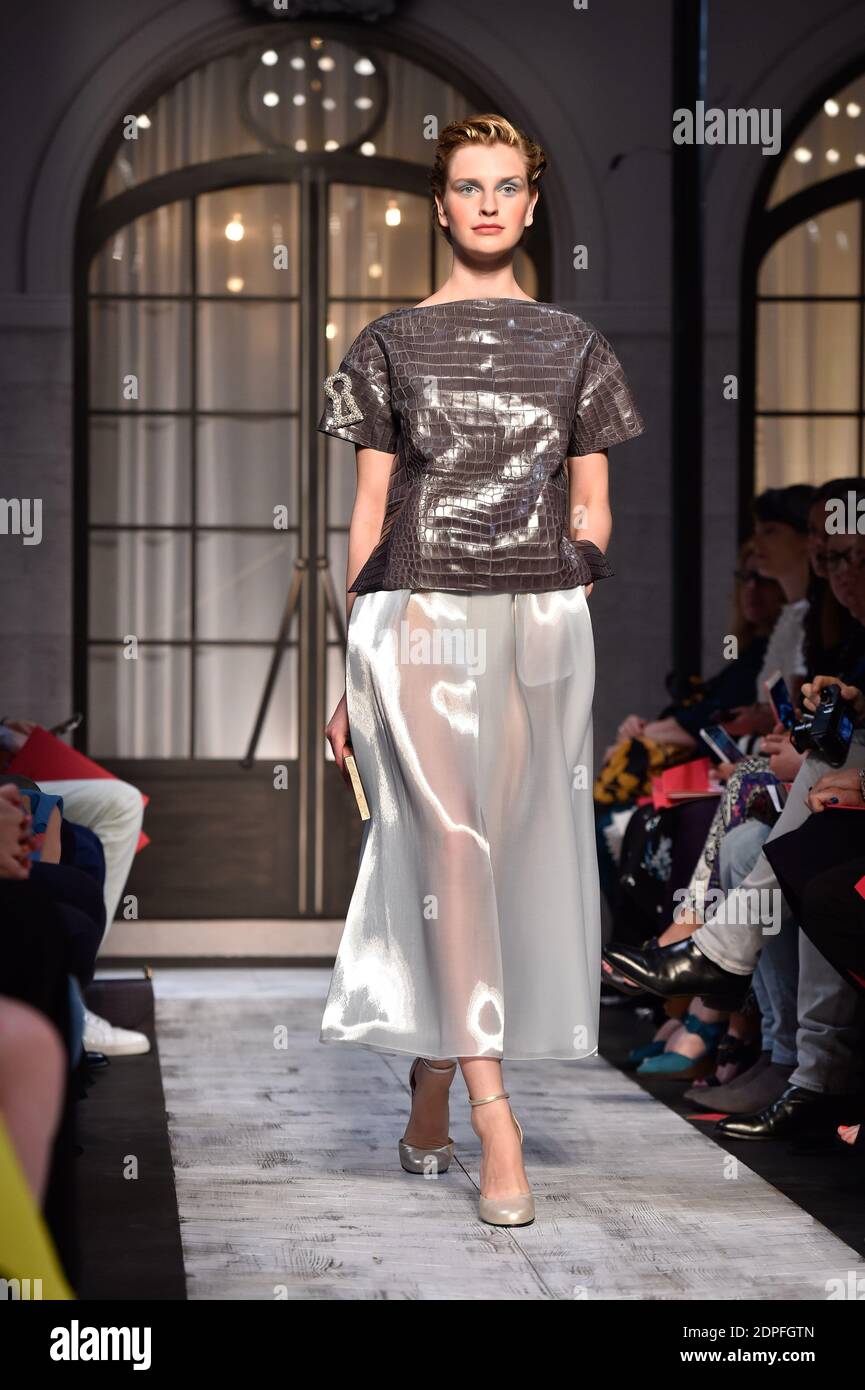 A model displays a creation by designer Bertrand Guyon for Schiaparelli ...