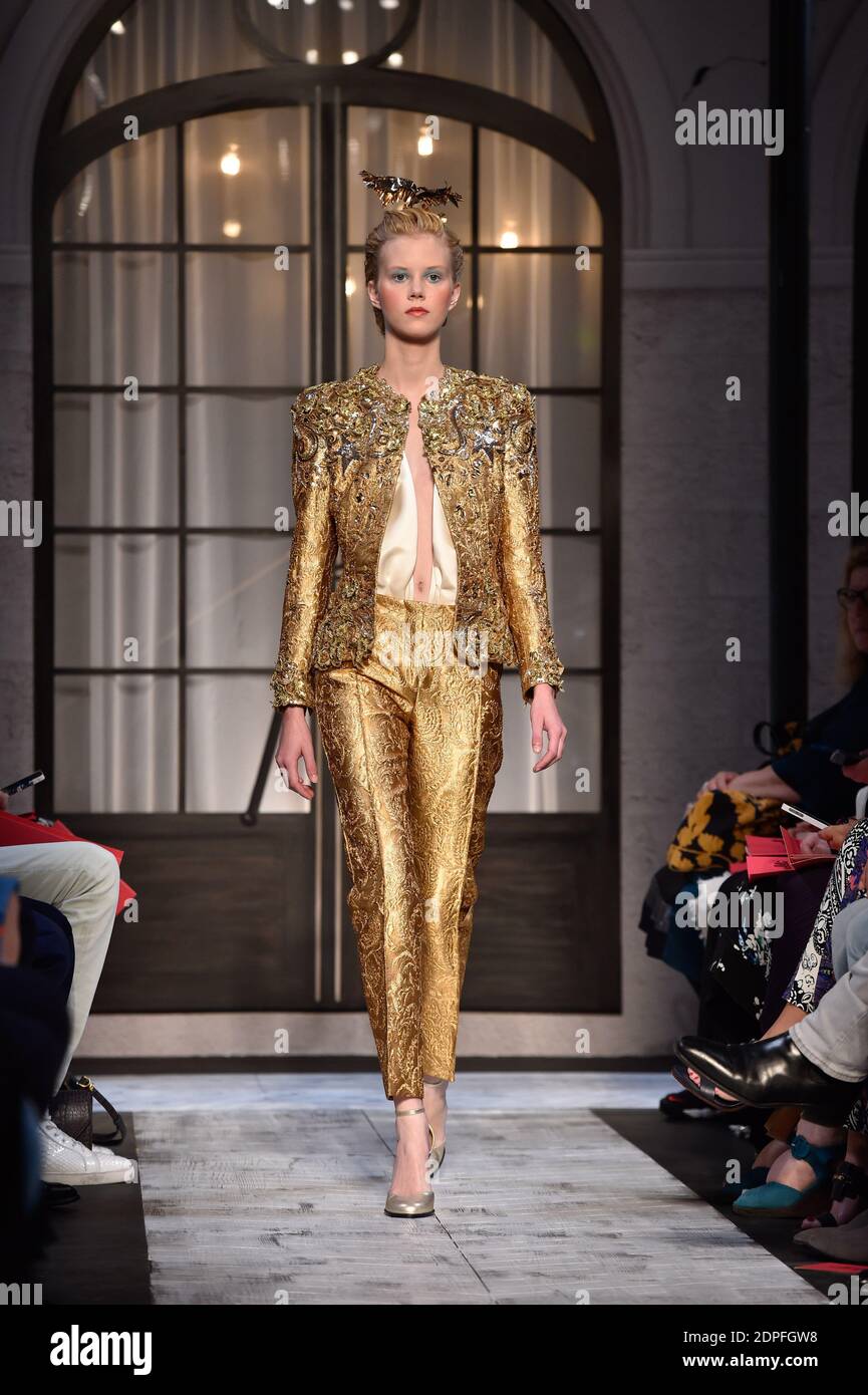 A model displays a creation by designer Bertrand Guyon for Schiaparelli ...