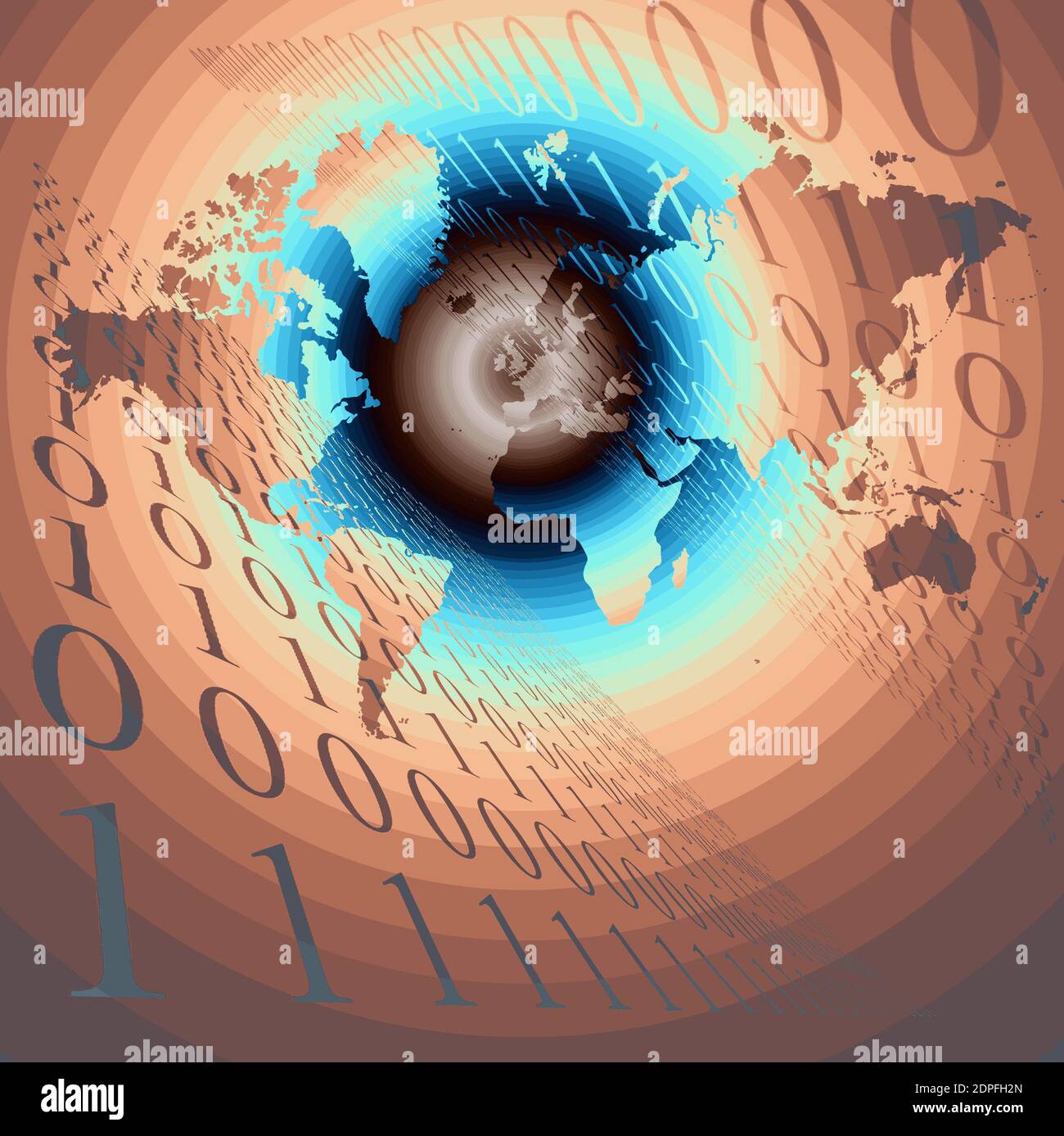 Binary code tunnel and world map Stock Photo - Alamy