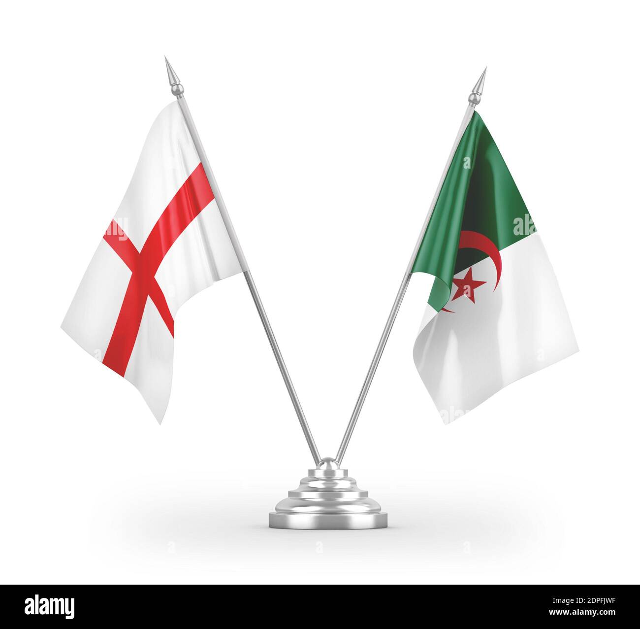 Algeria and England table flags isolated on white 3D rendering Stock ...