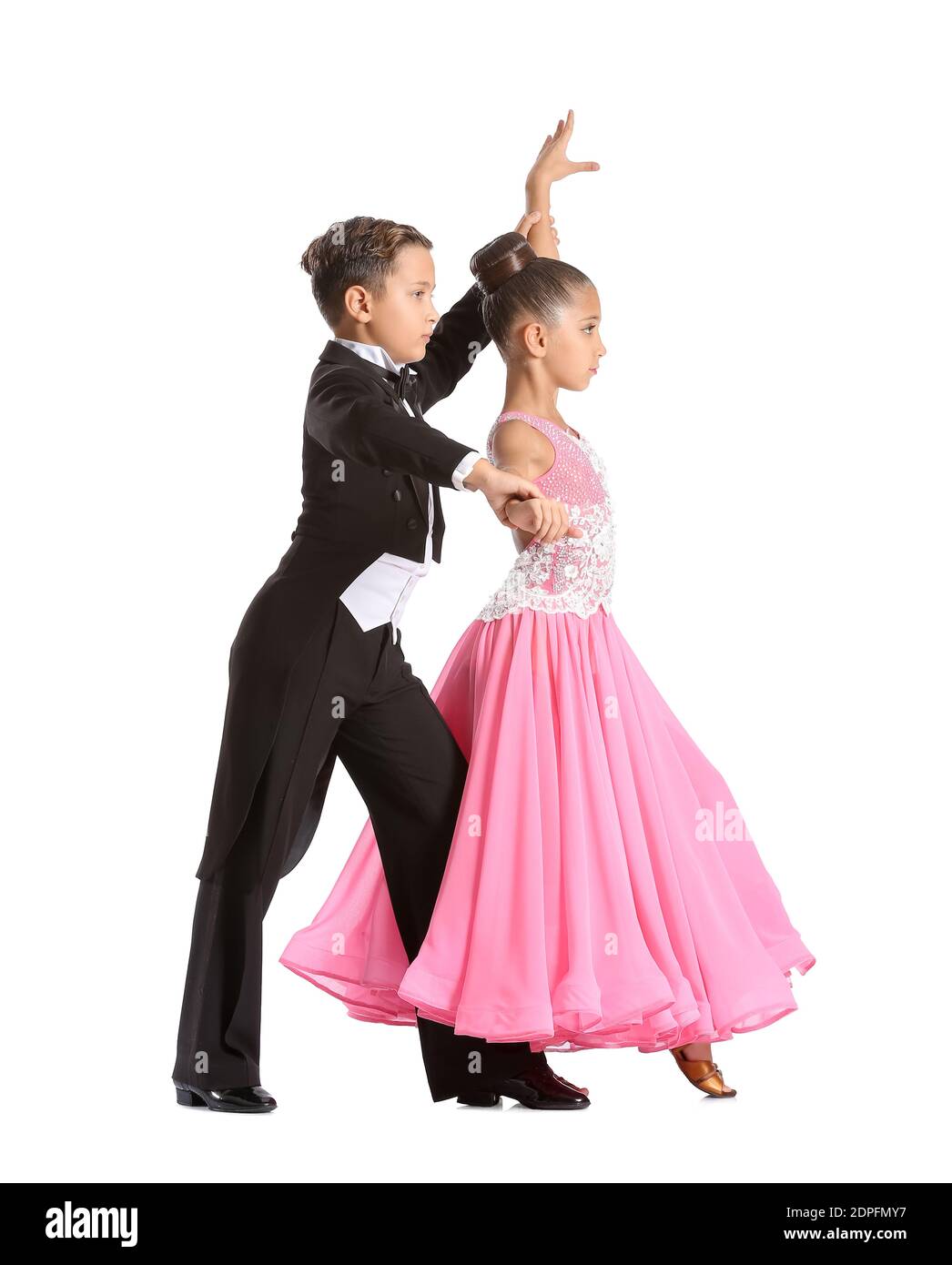Cute little children dancing against white background Stock Photo - Alamy