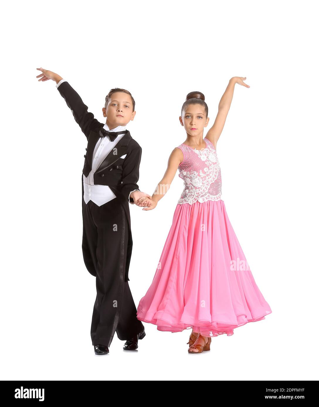 Cute little children dancing against white background Stock Photo - Alamy