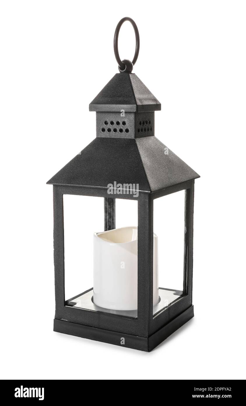 Stylish lantern on white background Stock Photo - Alamy