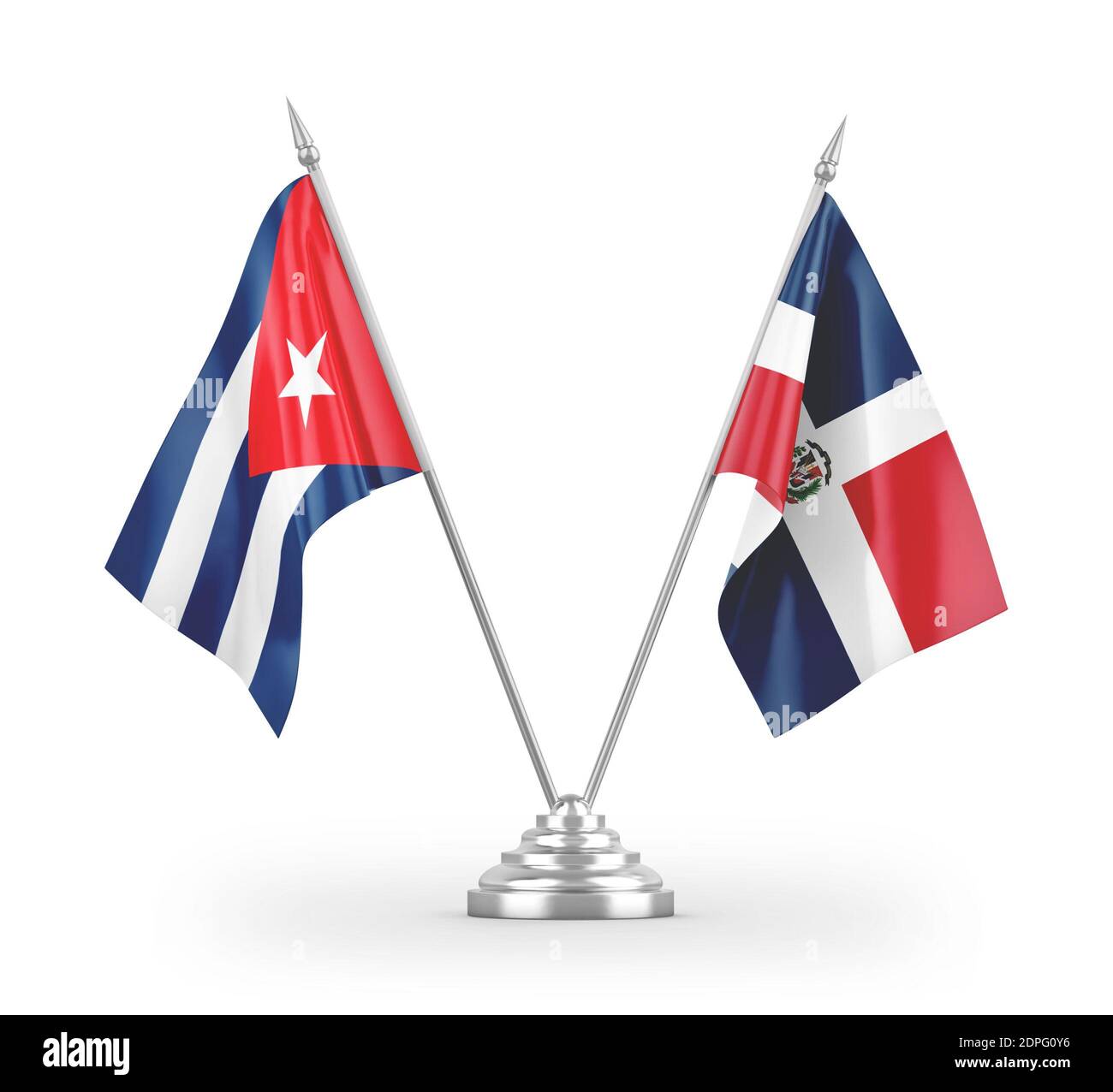 Dominican Republic and Cuba table flags isolated on white 3D rendering ...