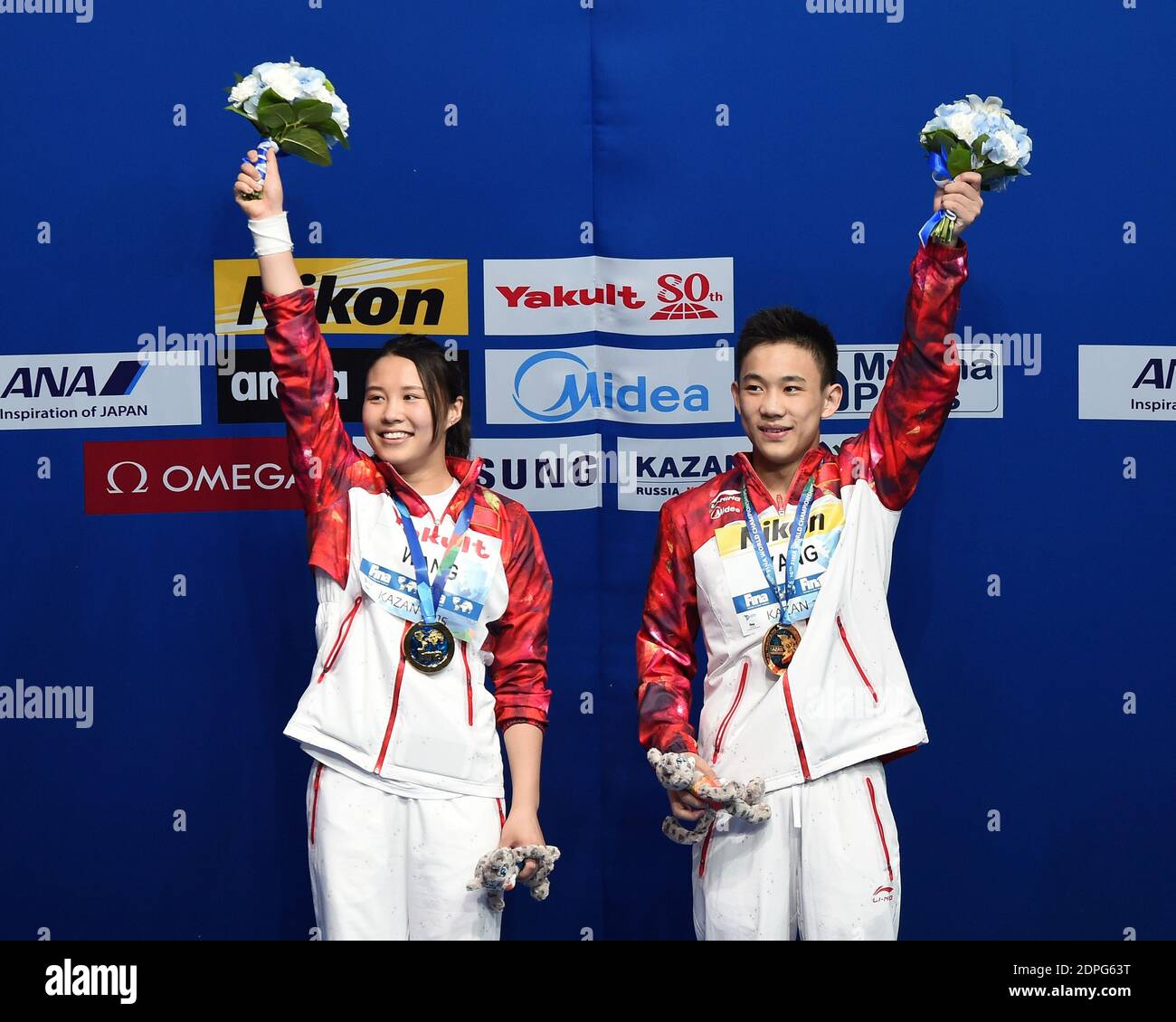 Wang Han and Yang Hao, of China the winners of the mixed 3m diving ...