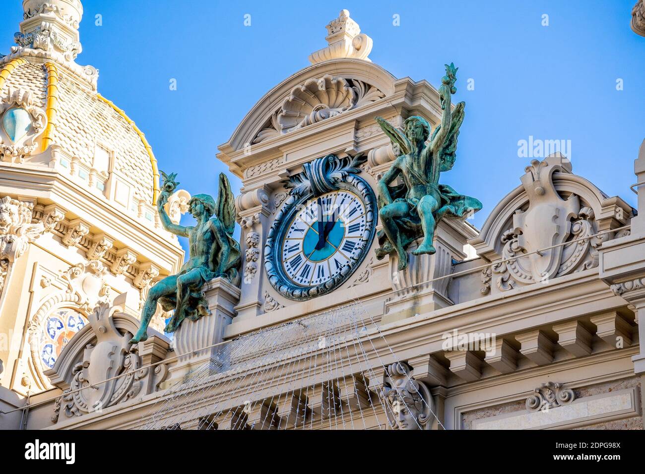 Monte-Carlo, Monaco 29.11.2020 Clock With Bronze Sculptures Of Angels ...