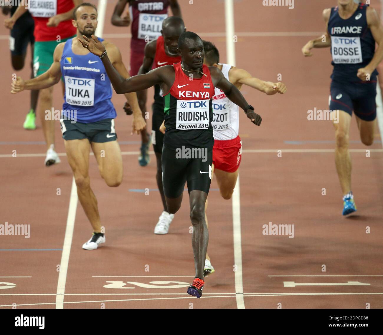 David Lekuta RUDISHA of Kenya wins the 800 m final during the 2015 IAAF ...