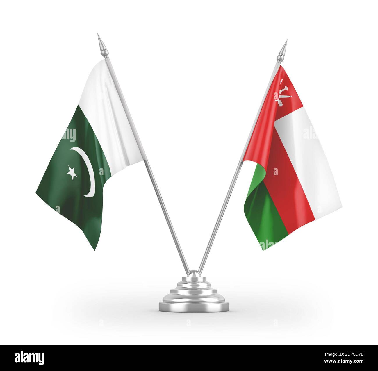 Oman and Pakistan table flags isolated on white 3D rendering Stock ...