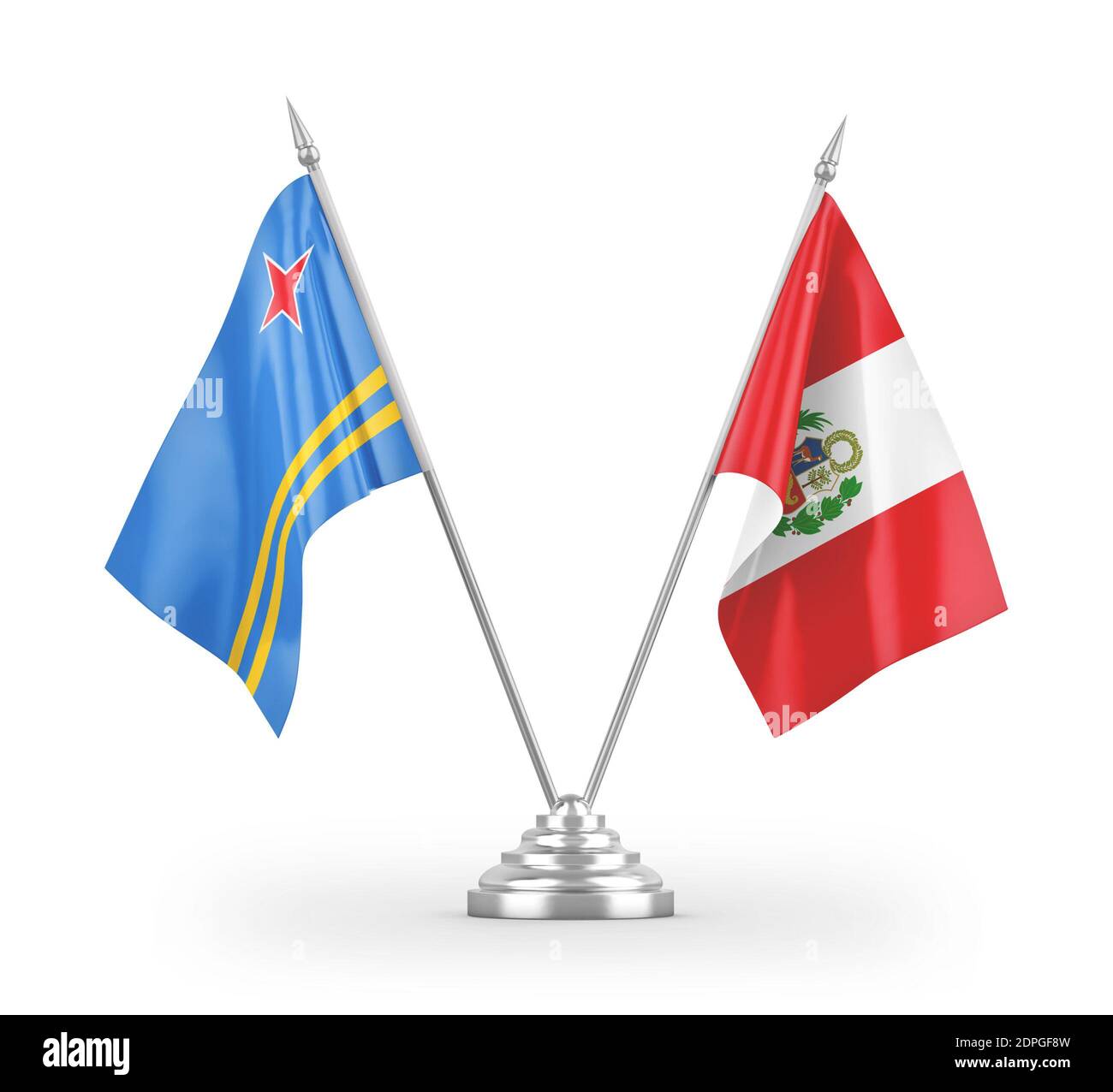 Peru and Aruba table flags isolated on white 3D rendering Stock Photo ...