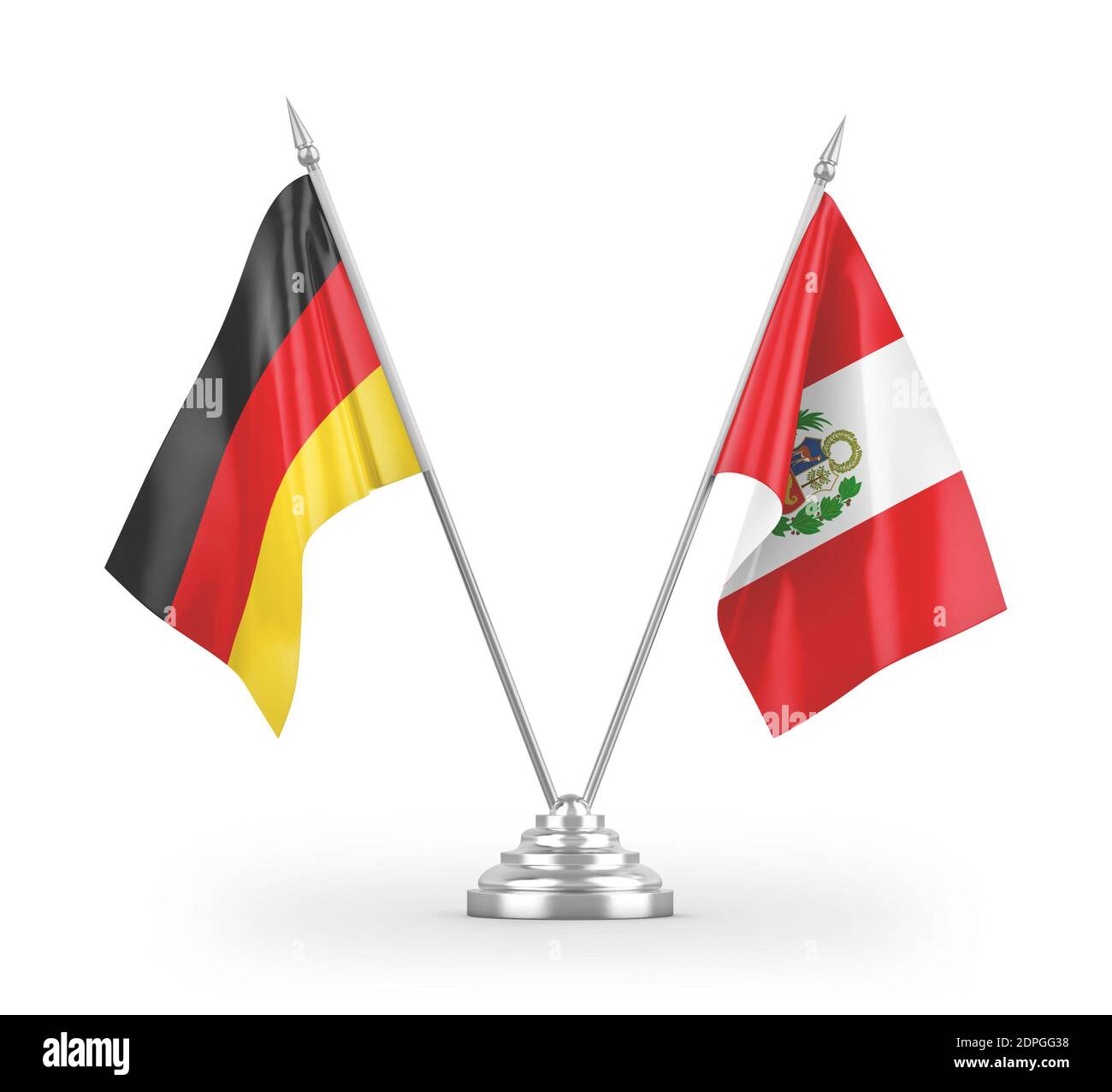 Peru and Germany table flags isolated on white 3D rendering Stock Photo ...