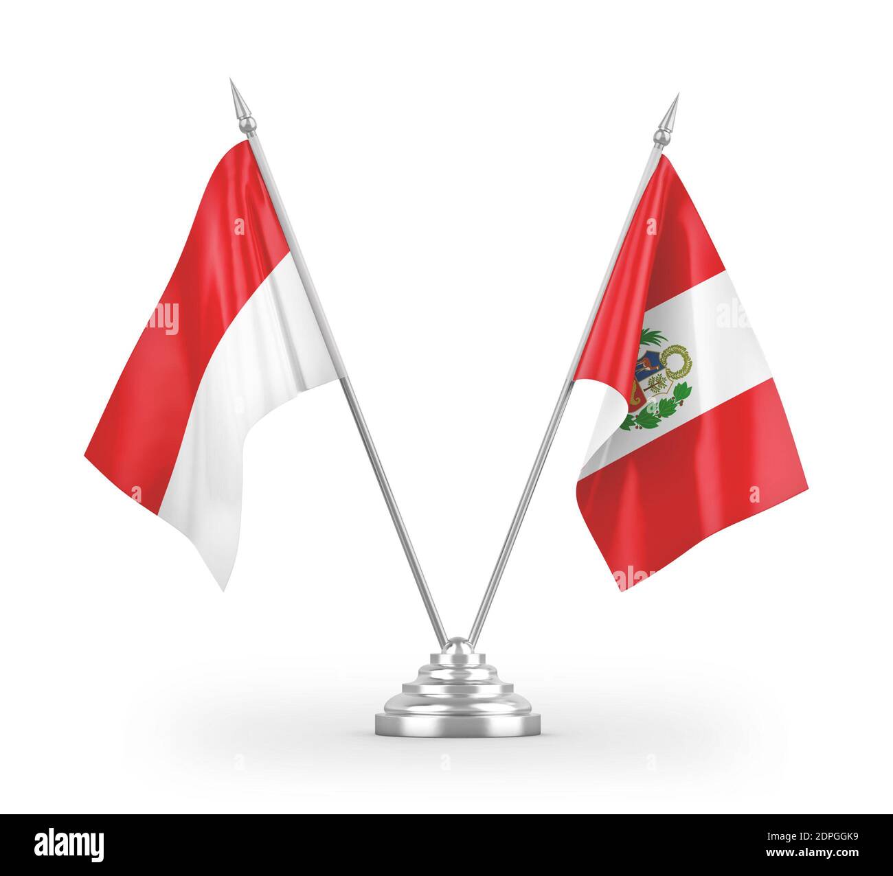 Peru and Indonesia table flags isolated on white 3D rendering Stock ...