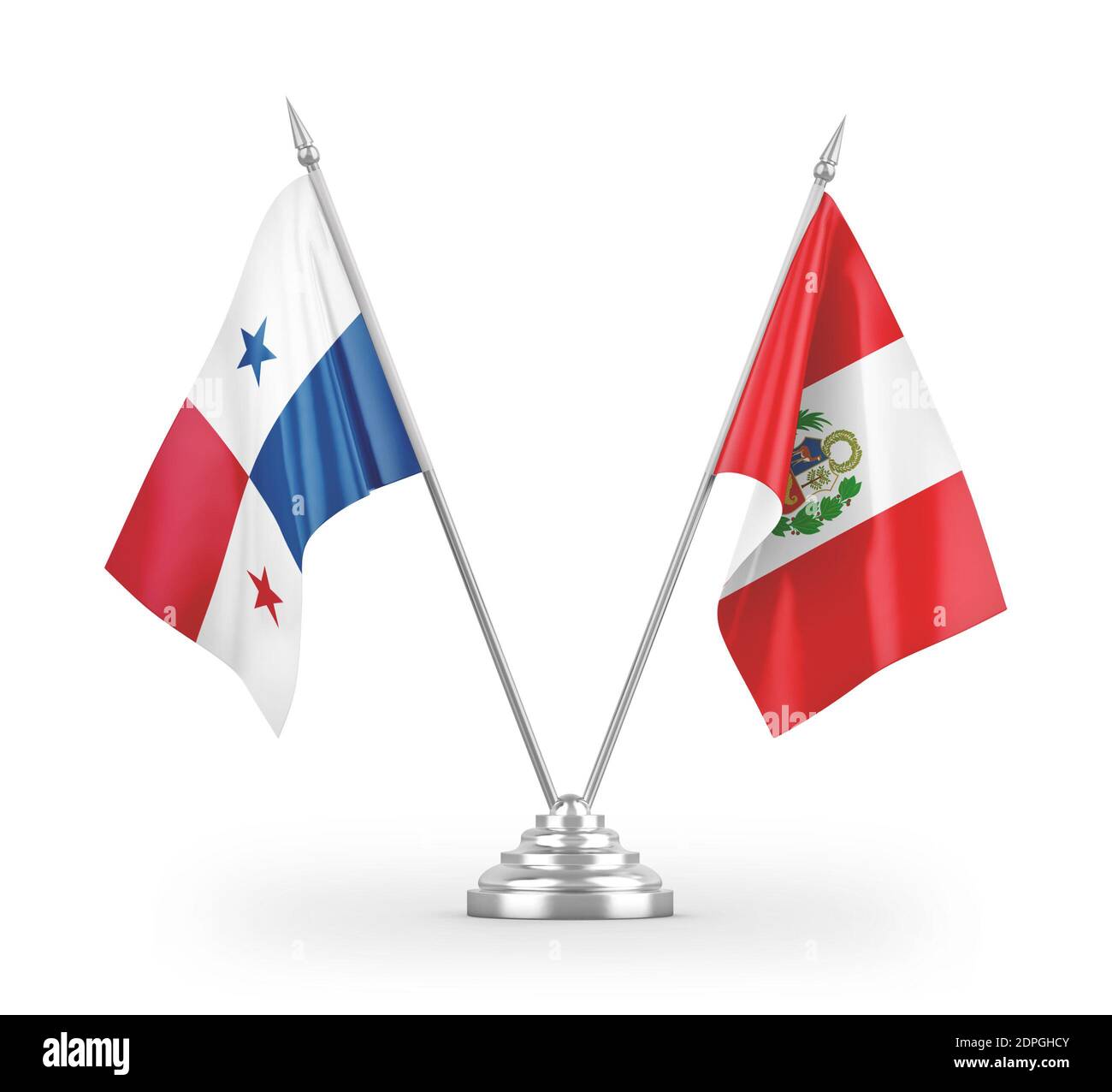 Peru and Panama table flags isolated on white 3D rendering Stock Photo ...