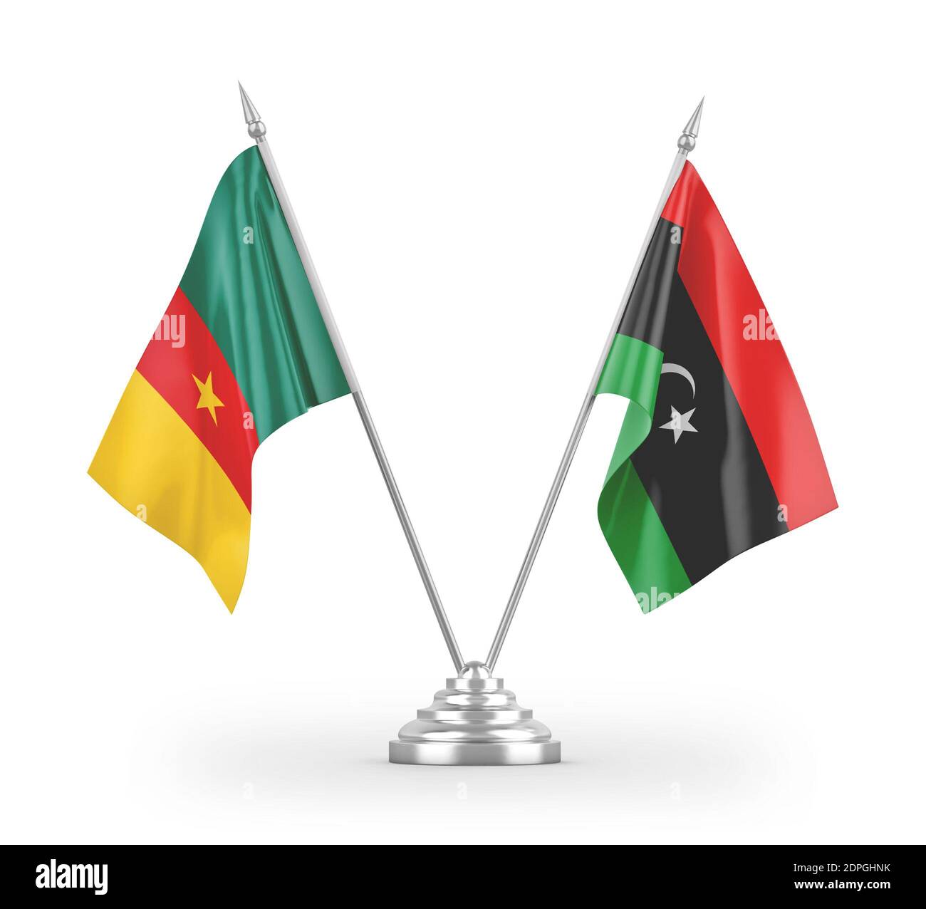 Libya and Cameroon table flags isolated on white 3D rendering Stock ...