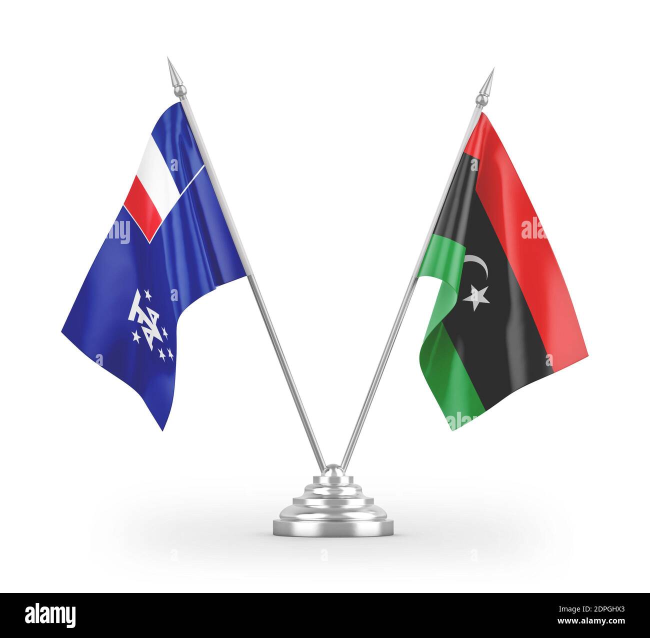 Libya and French Southern and Antarctic Lands table flags isolated on ...