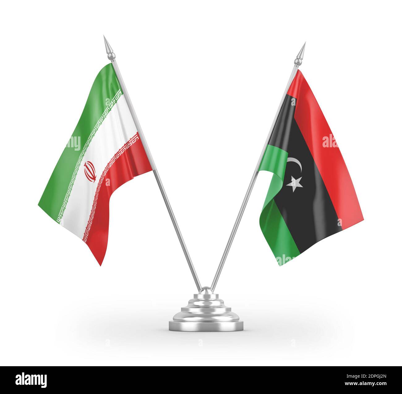 Libya and Iran table flags isolated on white 3D rendering Stock Photo ...