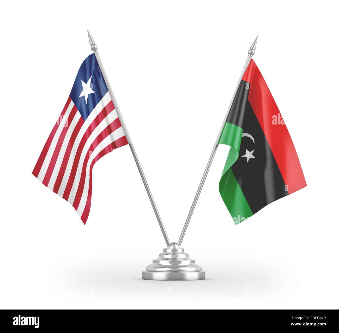 Libya and Liberia table flags isolated on white 3D rendering Stock ...