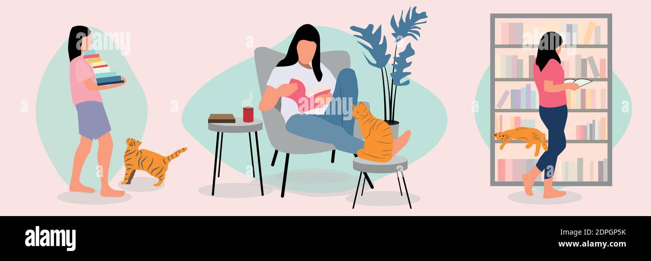 People with books concept design editable vector illustrations set ...