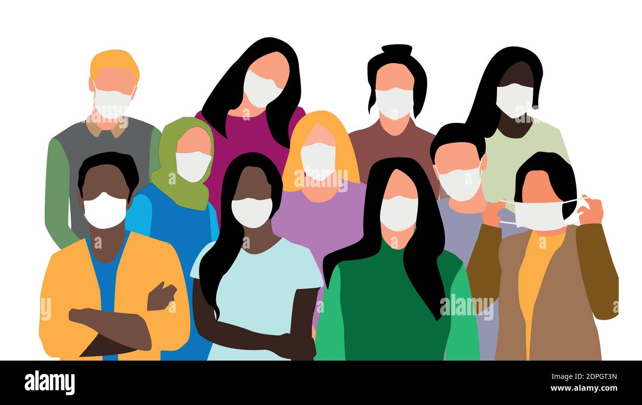 The set of people wearing medical masks to prevent disease. Editable ...