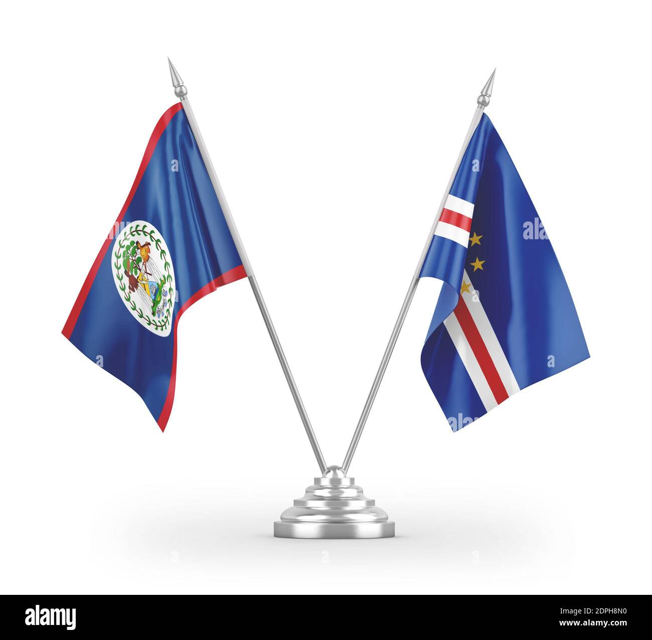 Cabo Verde and Belize table flags isolated on white 3D rendering Stock ...