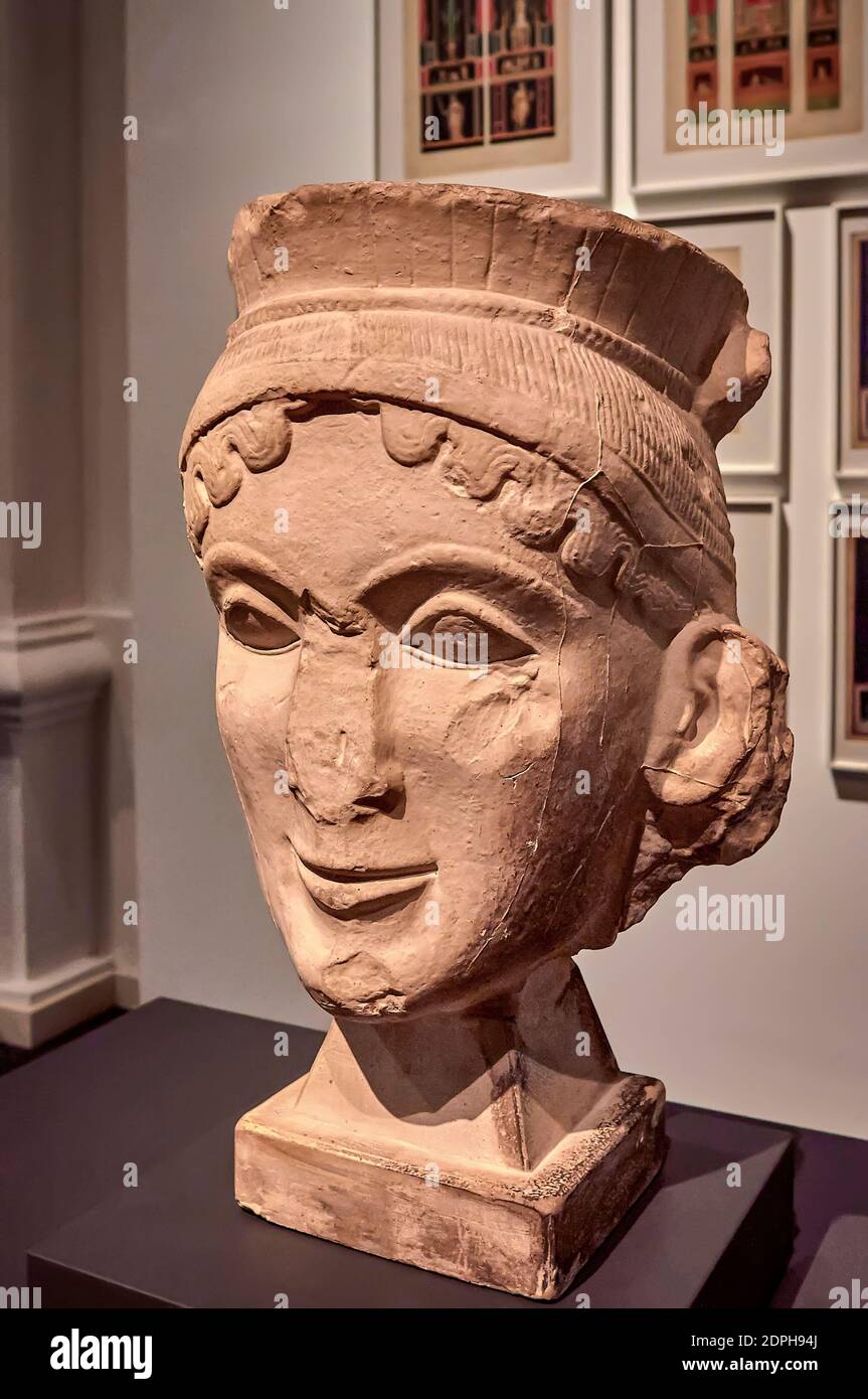head of Hera (Hofmann 1888) cast in plaster, 6th century BC. Temple of ...