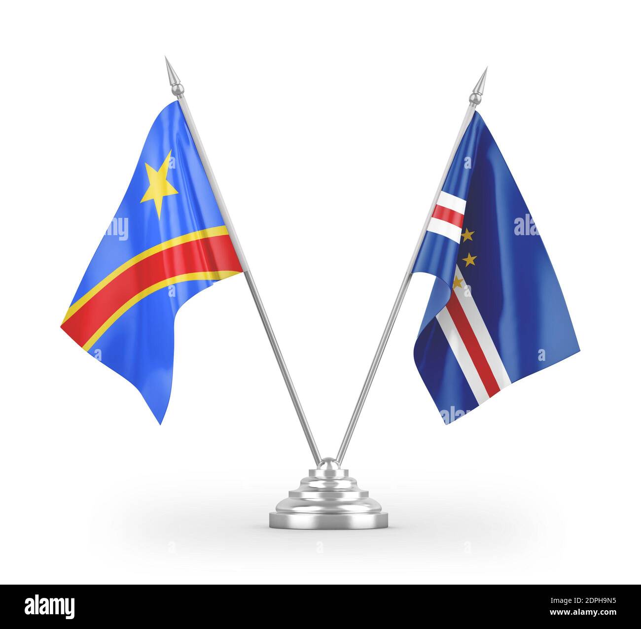 Cabo Verde and Congo Democratic Republic table flags isolated on white ...