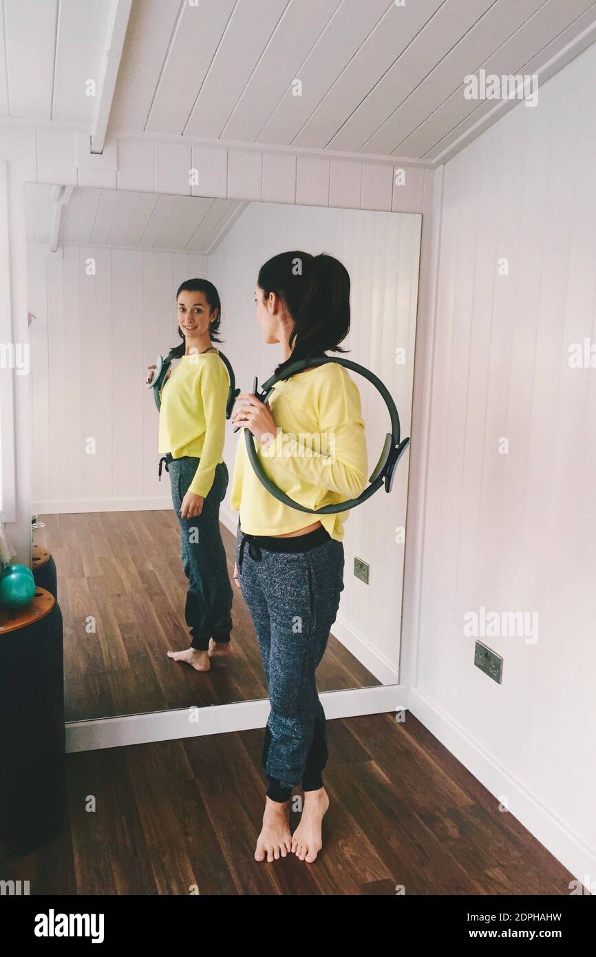 Mature Woman Standing Front Mirror High Resolution Stock Photography ...