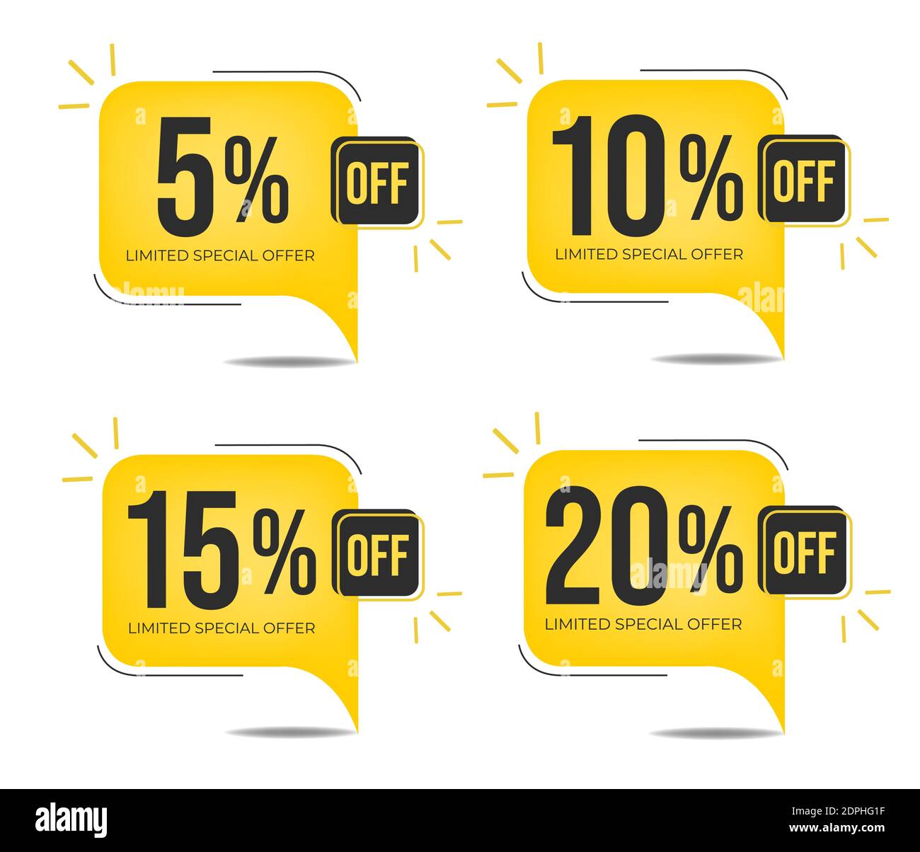 5, 10, 15 and 20 percent off. Set of tag discounts. Banner with four ...