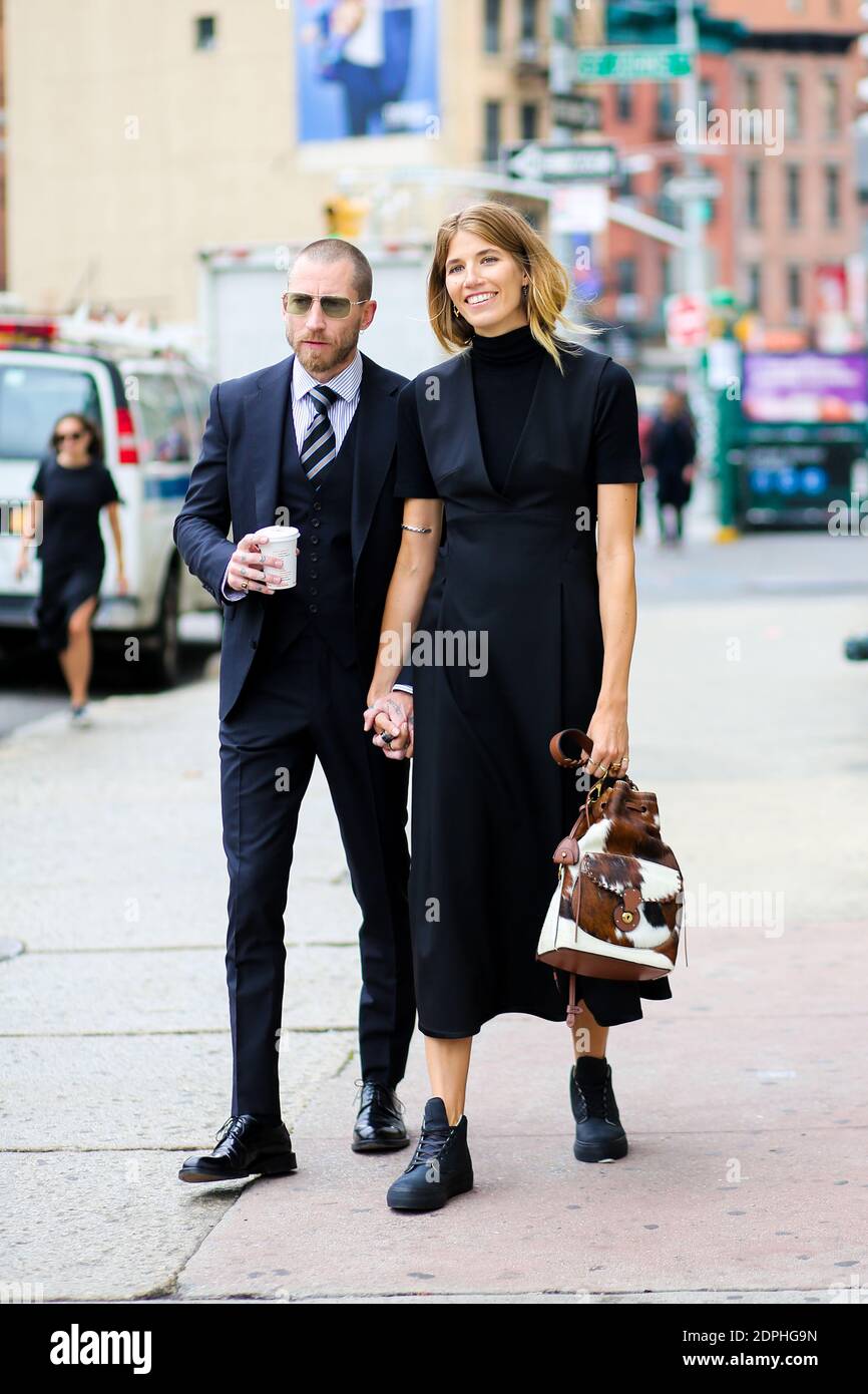 Street style, Justin O'Shea and Veronika Heilbrunner arriving at Jason ...